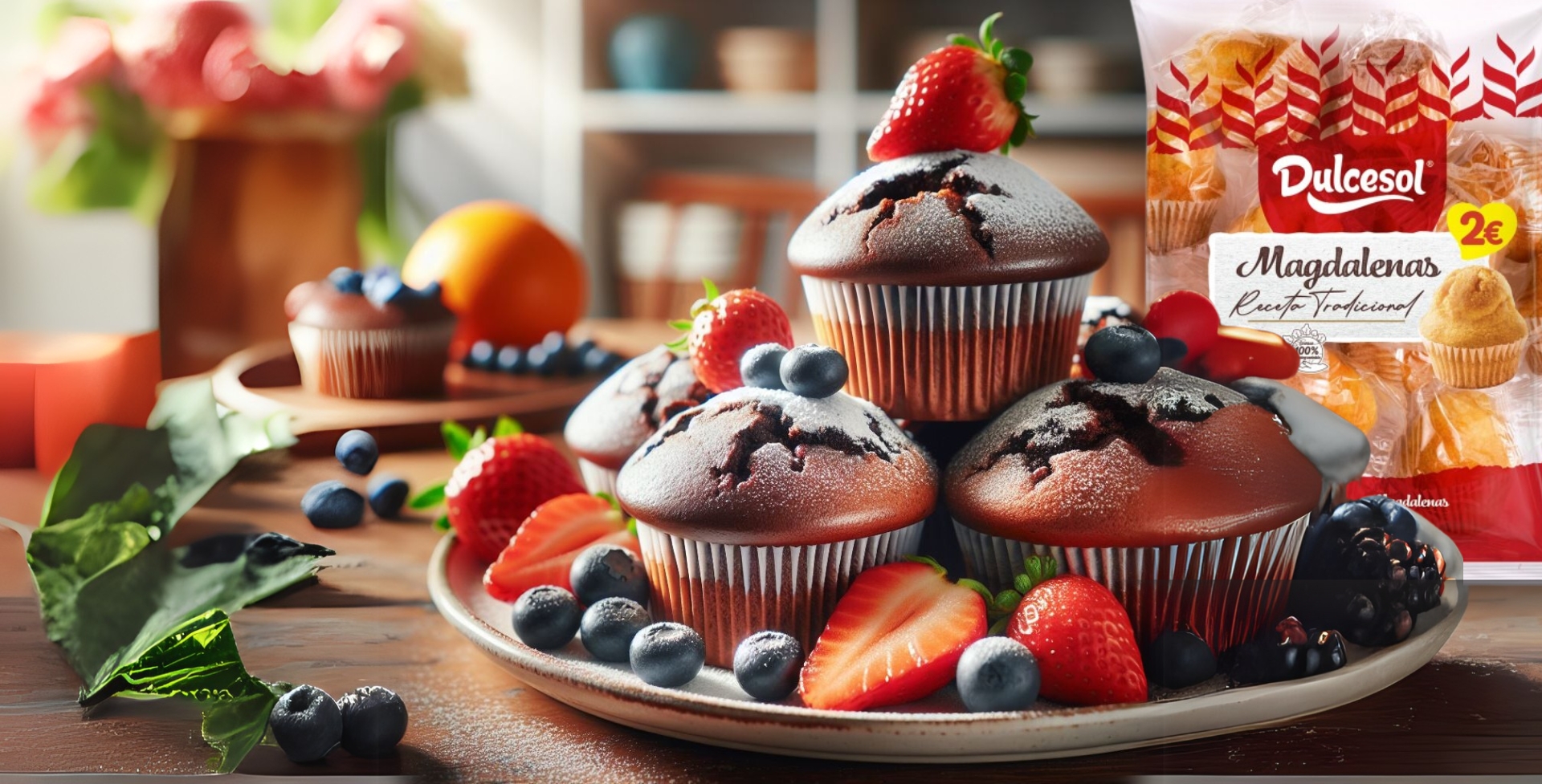 Magdalenas clásicas Dulcesol rellenas de chocolate